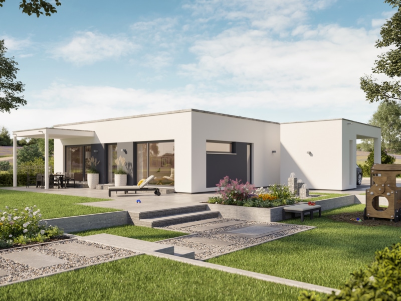 ICON Winkelbungalow mit Walmdach - Dennert Massivhaus | HausbauDirekt.de