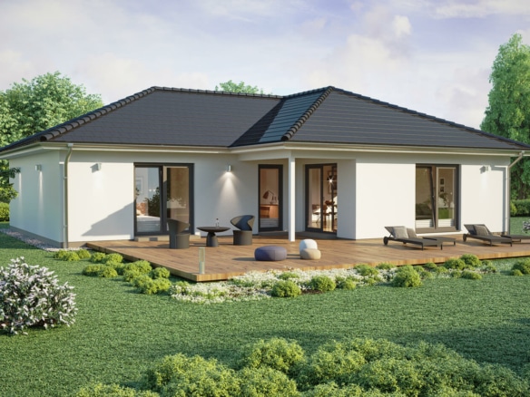 ICON Winkelbungalow mit Walmdach - Dennert Massivhaus | HausbauDirekt.de